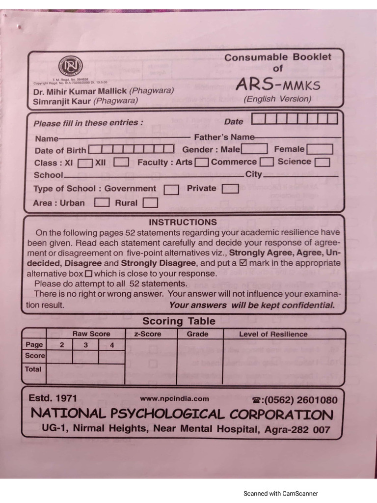 5406 - Academic Resilience Scale | PDF