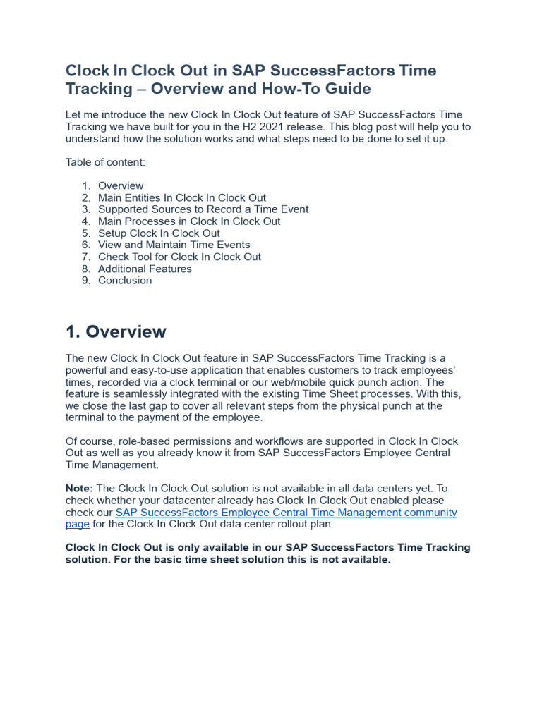 Configuration of Clock in Clock Out in SAP SuccessFactors Time Tracking | PDF | Identifier ...