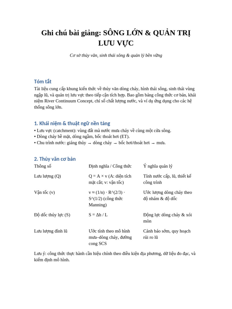 Ghi Chu Song Lon Quan Tri Luu Vuc | PDF