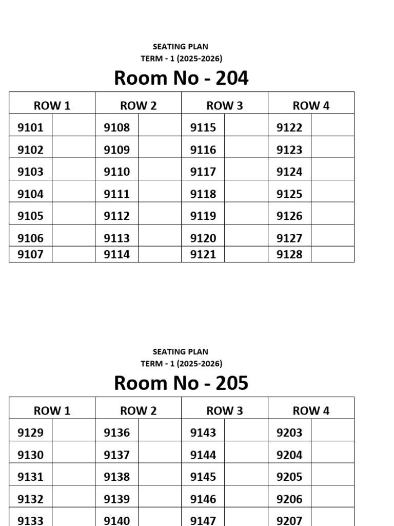 Seating Plan of Term-1 Ix-Xii | PDF