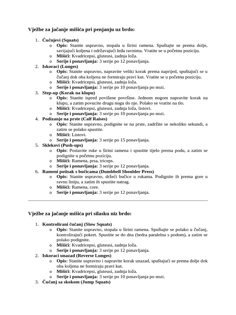 Vježbe Za Jačanje Mišića Nogu I Ledja Ruku I Ramena | PDF