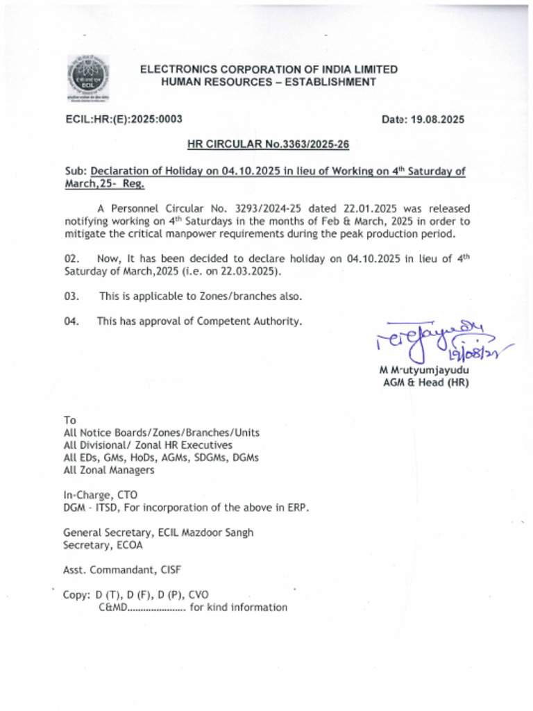 HR Circular No.3363 - 2025-26 | PDF