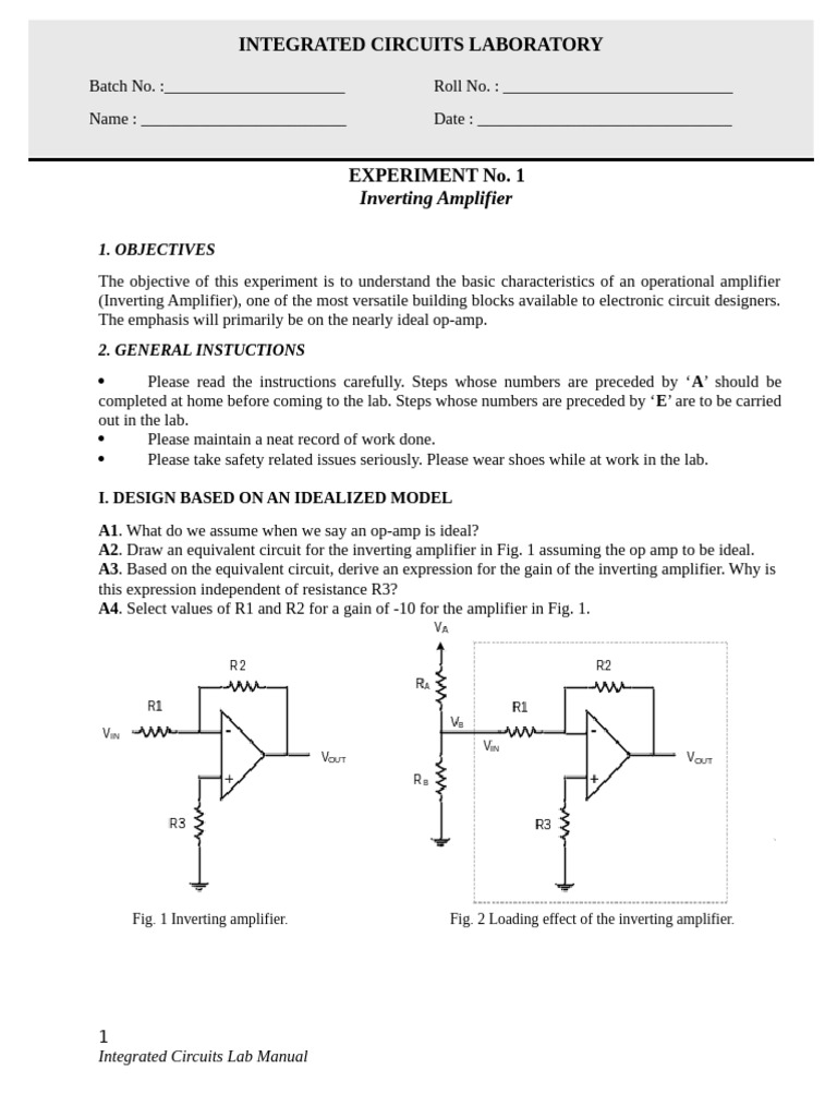 Inverting Amplifier Experiment Guide | PDF | Operational Amplifier ...