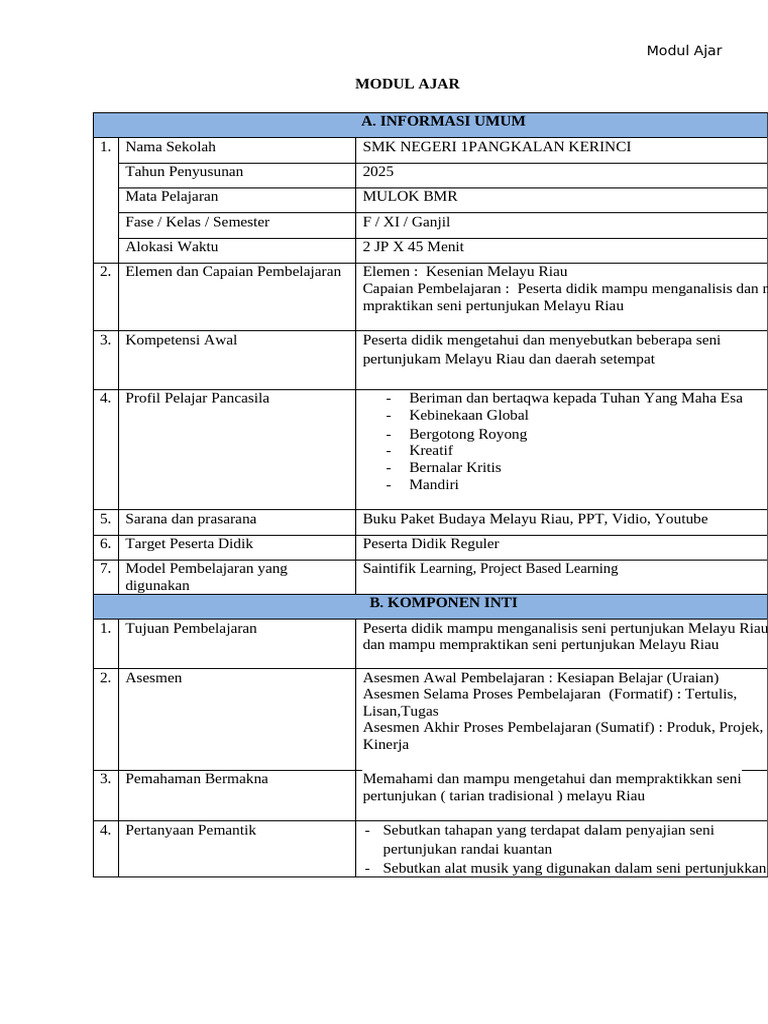 Modul Ajar BMR CP.6 Kelas Xi | PDF