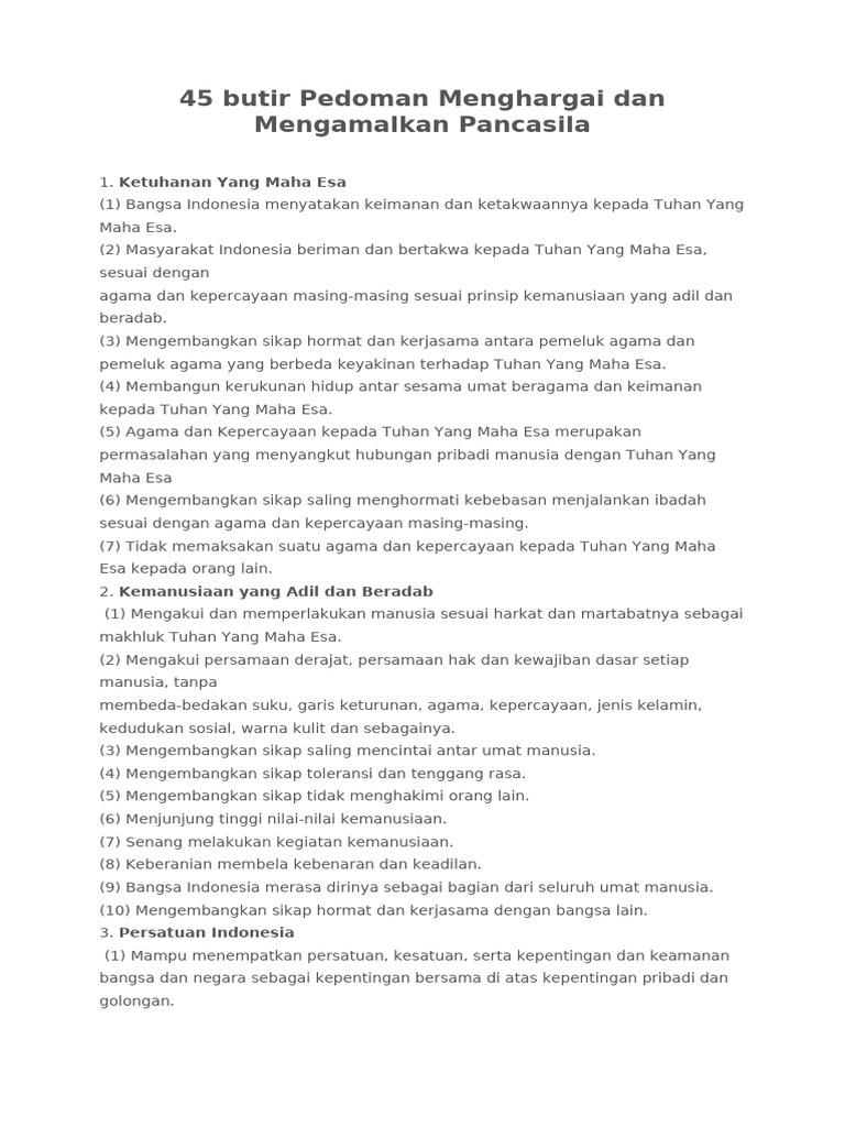 Pedoman Mengamalkan Pancasila 45 Butir | PDF