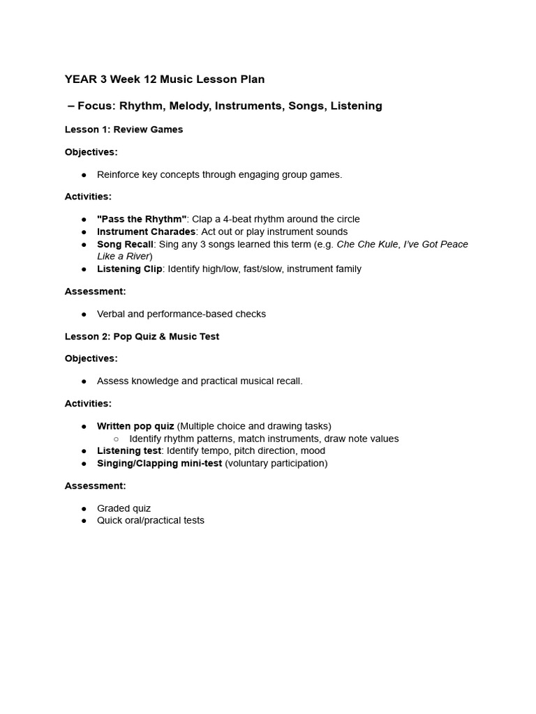 Year 3 Music Lesson Plan: Rhythm & Melody | PDF
