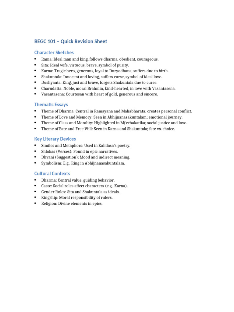 BEGC 101 Quick Revision Sheet | PDF