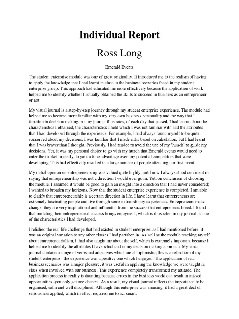 Individual Report - Docxfdf | PDF | Entrepreneurship | Cognitive Science