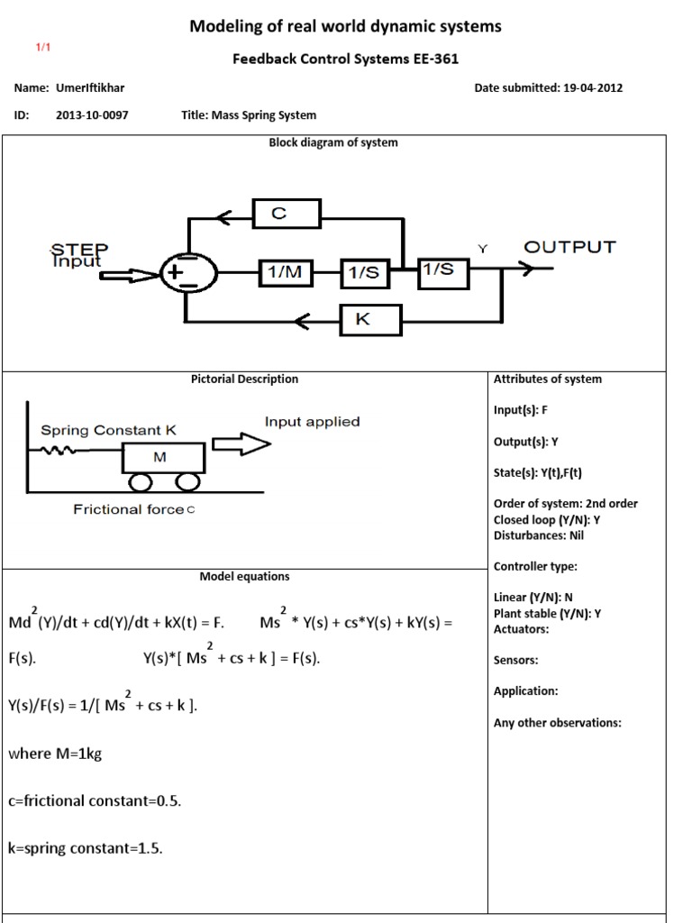 Dynamic System Modeling: Mass Spring & RC Circuit | PDF | Technology ...
