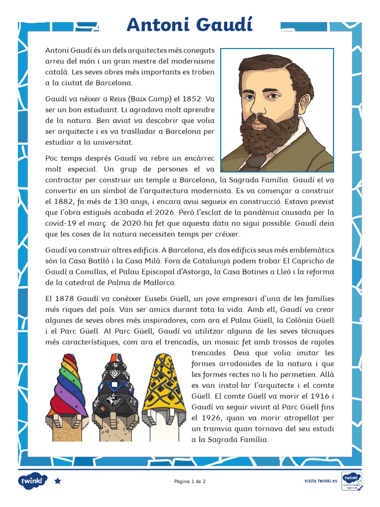 Comprensio Lectora Antoni Gaudi | PDF