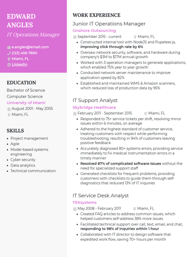 It Operations Manager Resume Example | PDF | Computing | Information ...