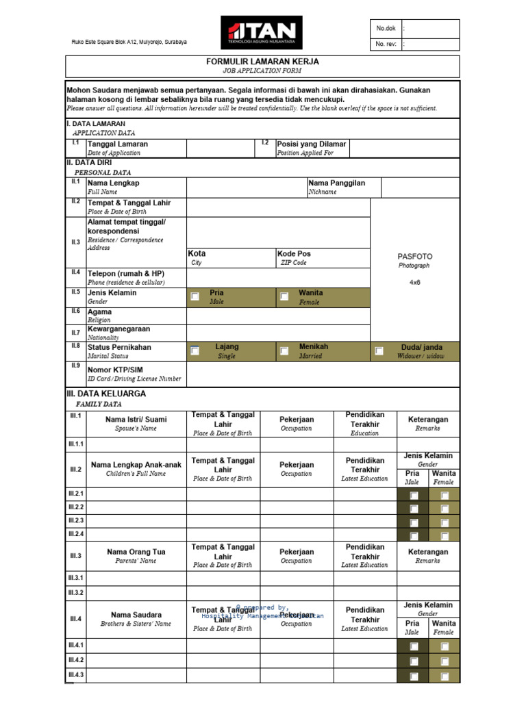 Form HRD - Application Form PT TAN | PDF