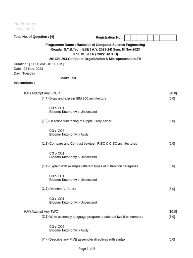 5750 (201CSL203-Computer Organization & Microprocessors-Th) | PDF | Central Processing Unit ...