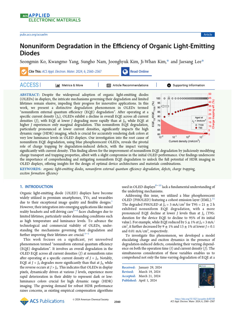 Ko Et Al 2024 Nonuniform Degradation in The Efficiency of Organic Light ...