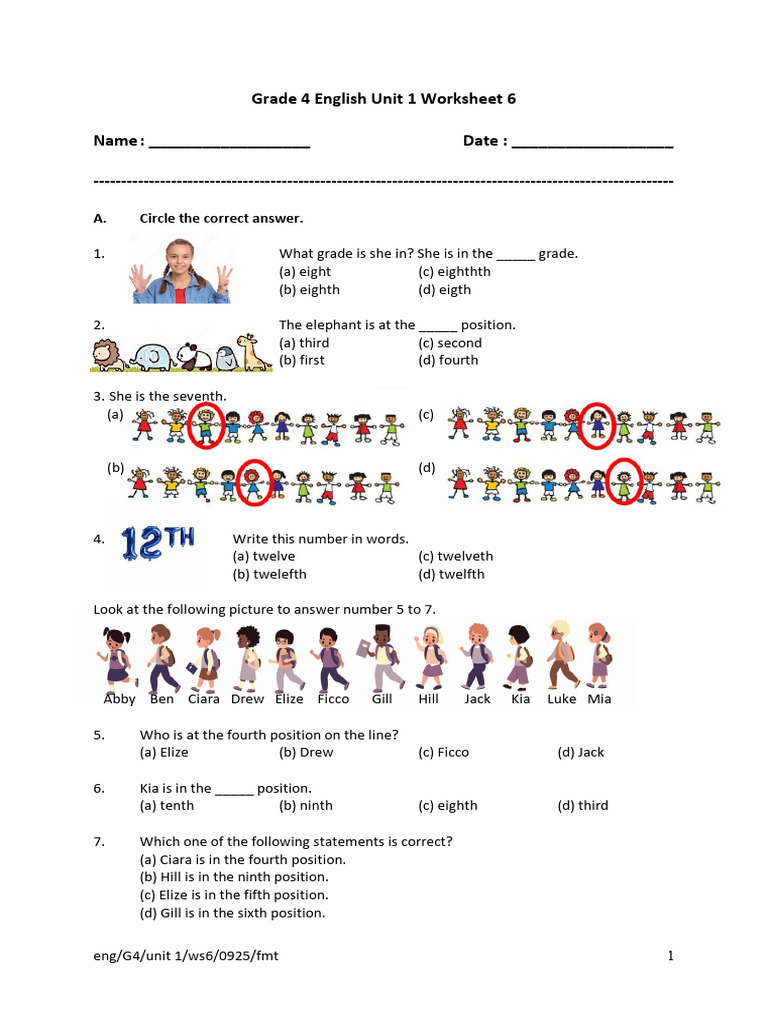 Grade 4 English Unit 1 Worksheet 6 | PDF | Chess Openings | Chess Theory