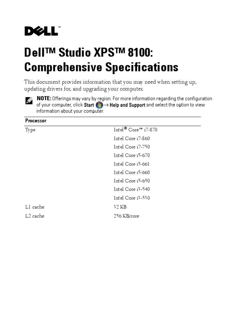 Xps 8100 Comp Spec | PDF | Intel | Secure Digital