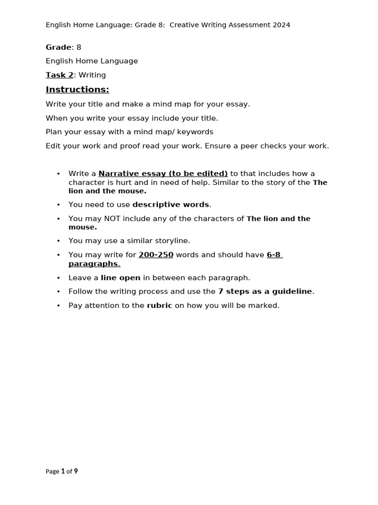 Grade 8 Creative Writing 2024 | PDF | Human Communication | Communication