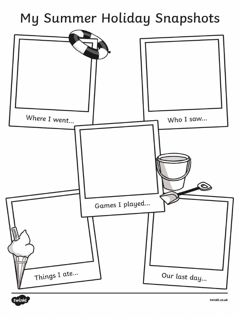 T T 13941 Summer Holiday Snapshots Writing Frame | PDF