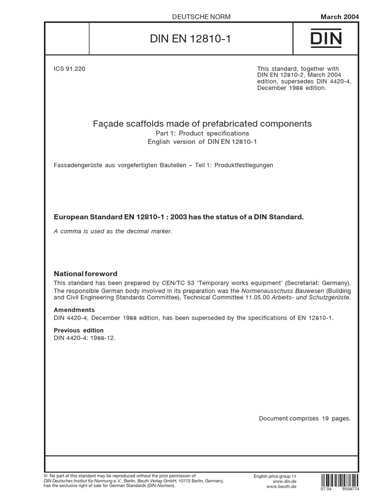 EN 12810-1: Façade Scaffold Specs | PDF | European Union Law