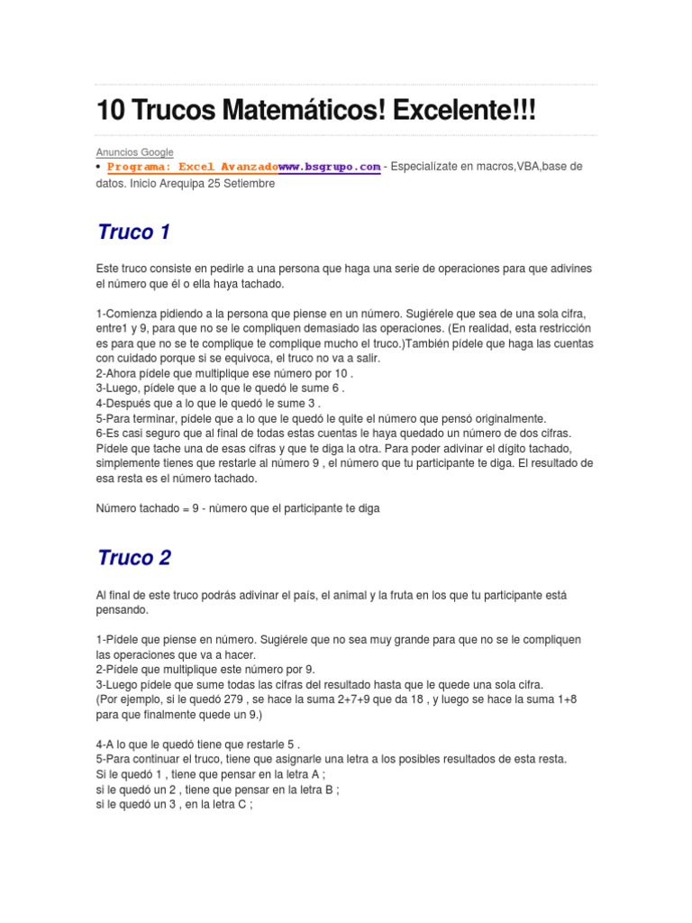 10 Trucos Matemáticos | PDF | Calculadora | Sustracción