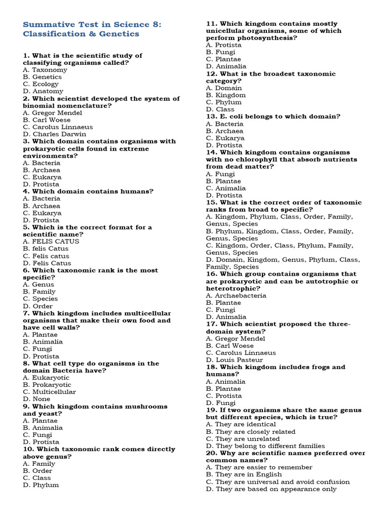 Summative Classification Genetics | PDF | Dominance (Genetics) | Genotype