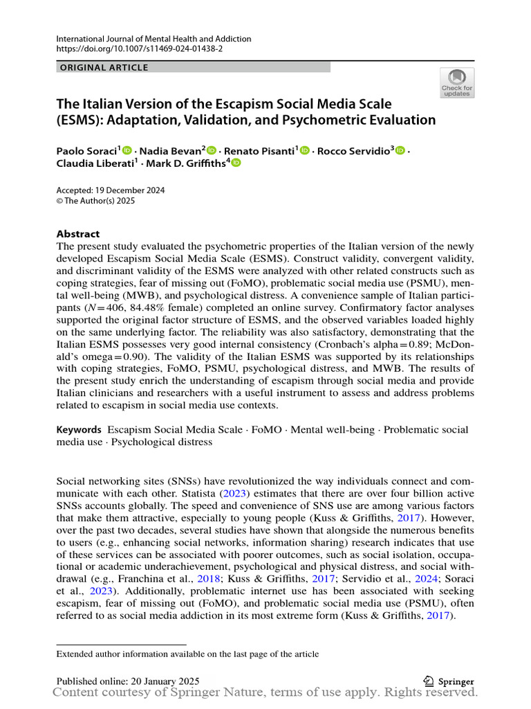 Italian Escapism Social Media Scale Study | PDF | Anxiety ...