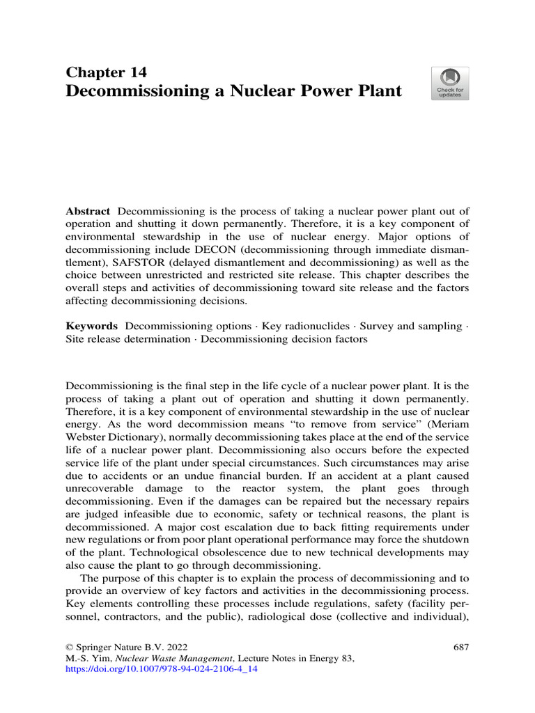 Yim - 2022 - Decommissioning A Nuclear Power Plant | PDF | Radioactive ...
