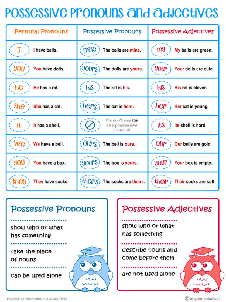 Grammar Posters Pronouns Possessives | PDF