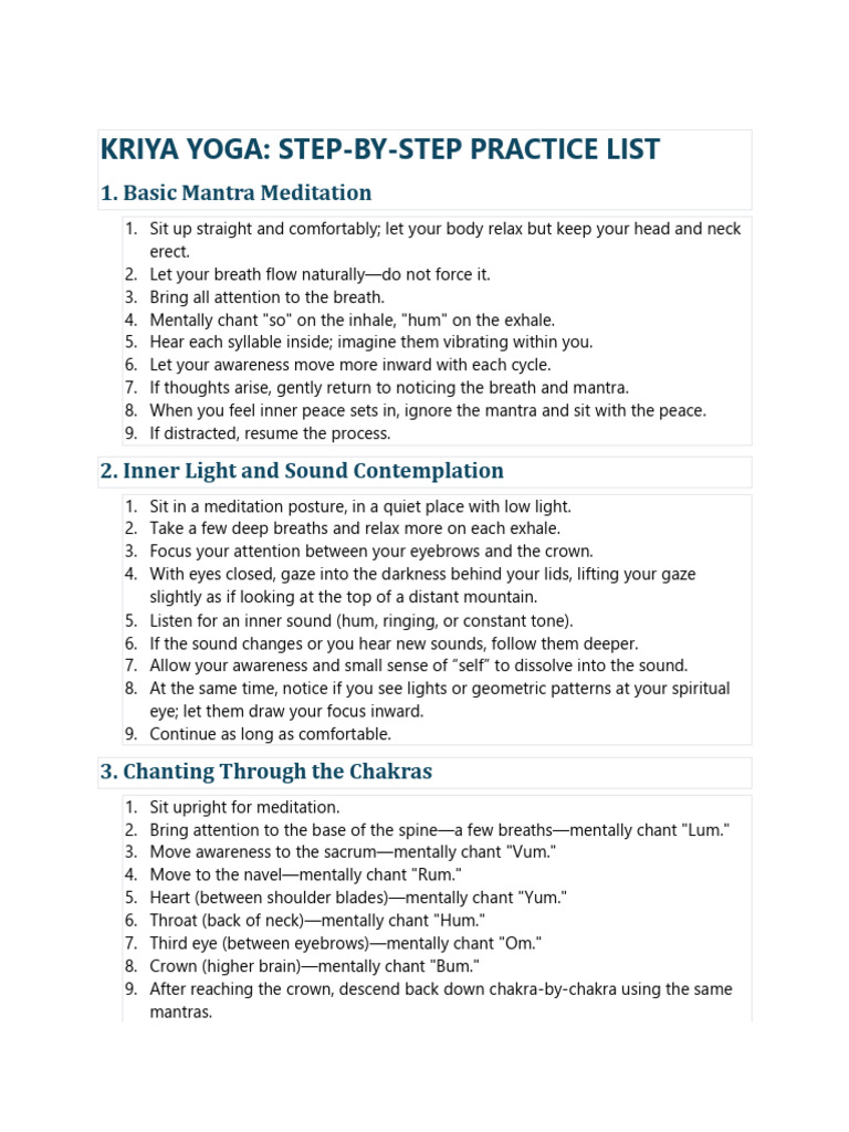 Step-by-Step Kriya Yoga Guide | PDF | Breathing | Mantra