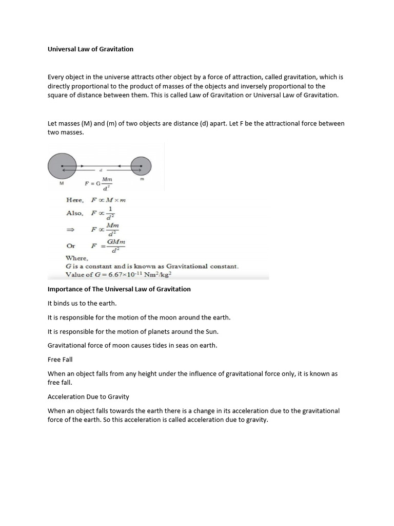 Gravitational Force Best Notes | PDF | Newton's Law Of Universal ...