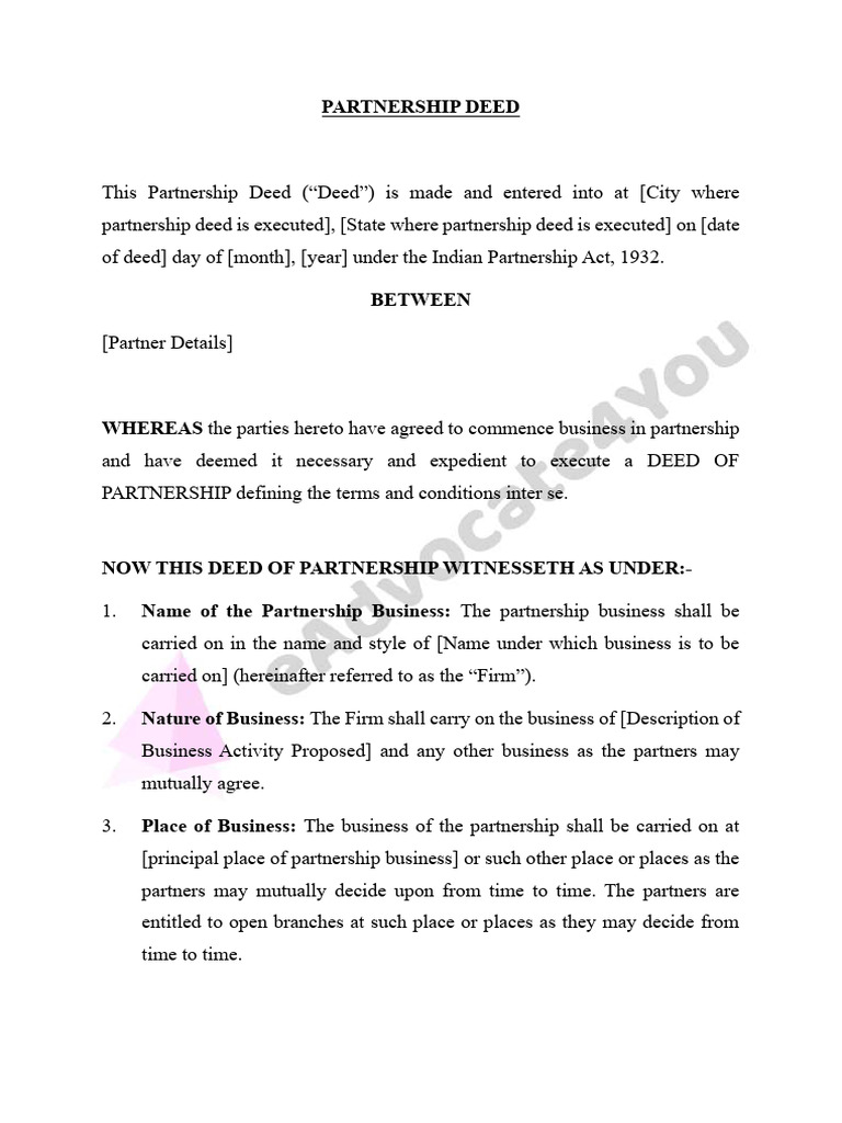 Partnership Deed Template - April 2023 | PDF | Legal Liability ...