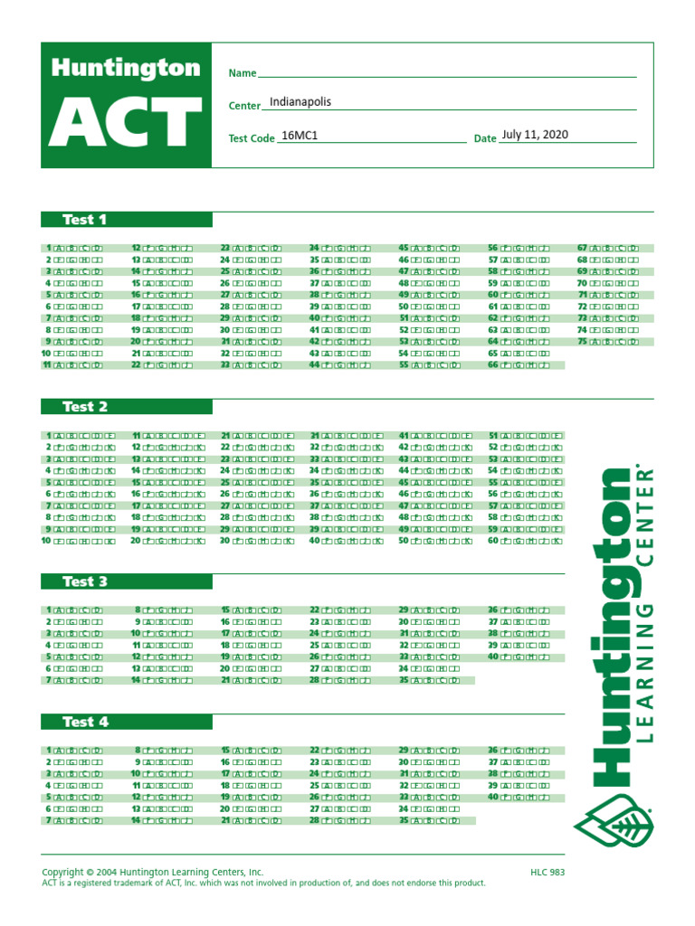 ACT Test Grid Fillable | PDF