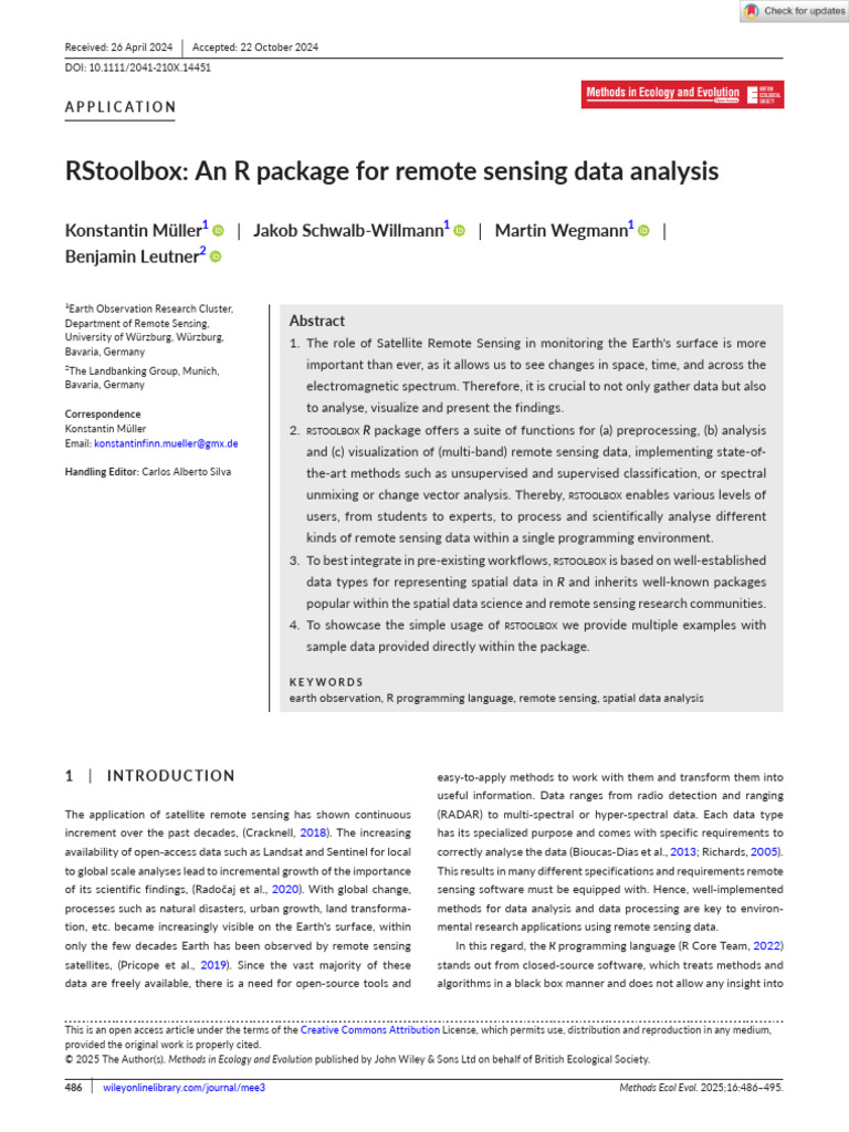 17 Methods Ecol Evol - 2025 - Müller - RStoolbox An R Package For Remote Sensing Data Analysis ...