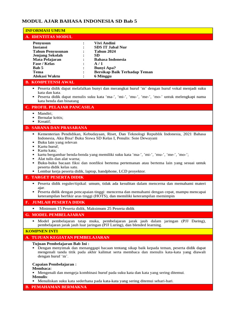 Modul B.ind Kelas 1 Sems 2 | PDF