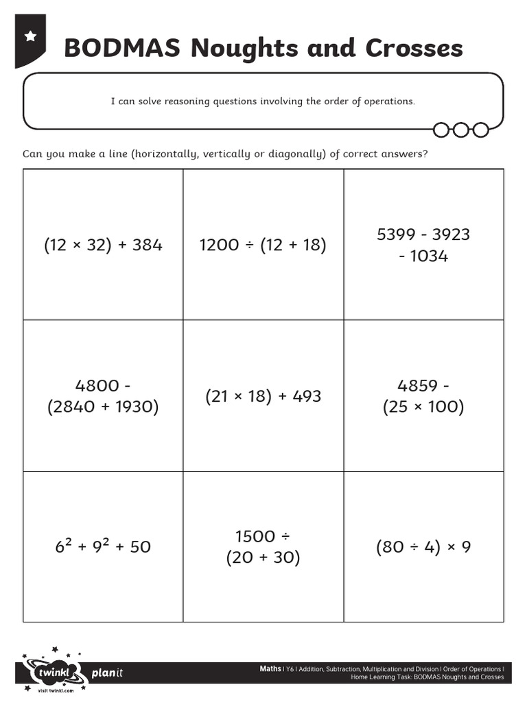 Bodmas Noughts and Crosses Home Learning Task | PDF | Linguistics | Software Engineering