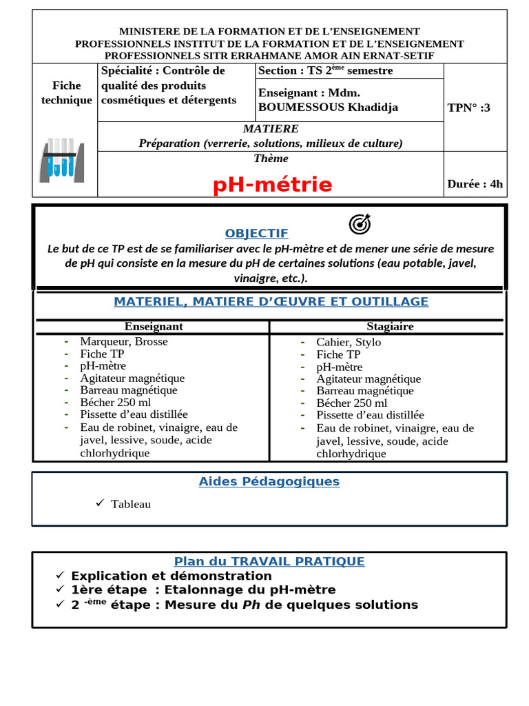 TP pH-métrie : Étalonnage et Mesures | PDF | Ph | Acide