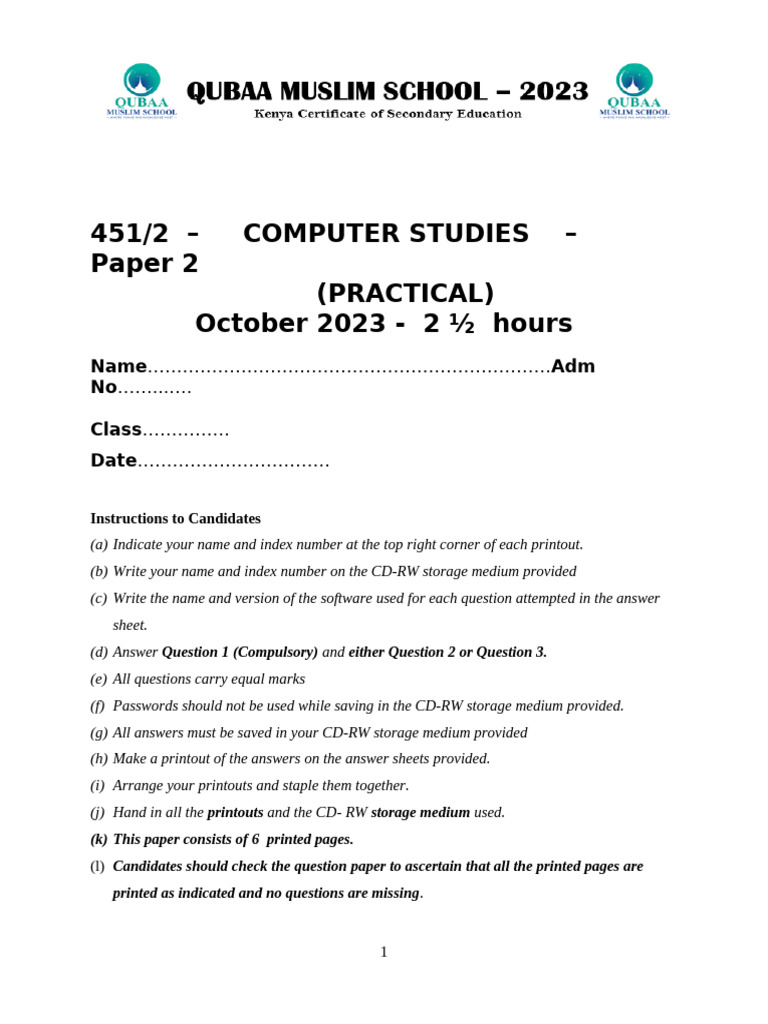 Computer Studies Practical Exam 2023 | PDF | Machine Learning ...