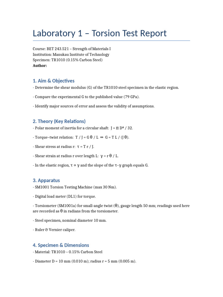 Torsion Lab Report TR1010 | PDF | Elasticity (Physics) | Torque