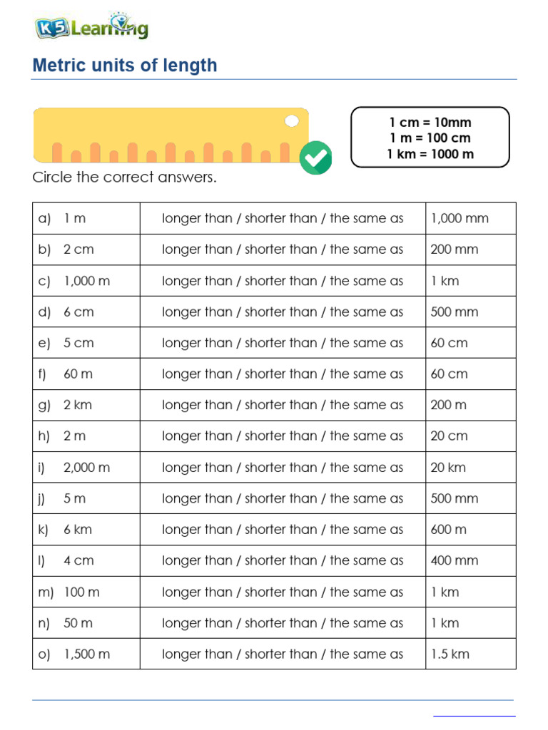 Grade 4 Measurement Units of Length Metric C | PDF | Units Of ...