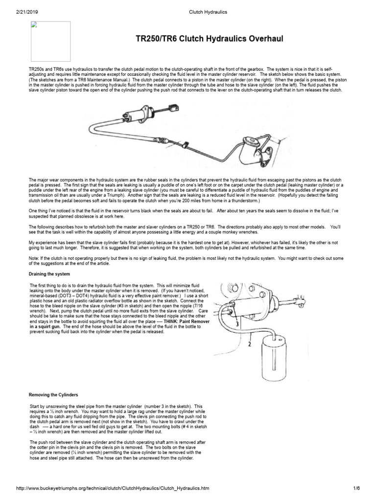TR250/TR6 Clutch Hydraulic Overhaul Guide | PDF | Clutch | Piston