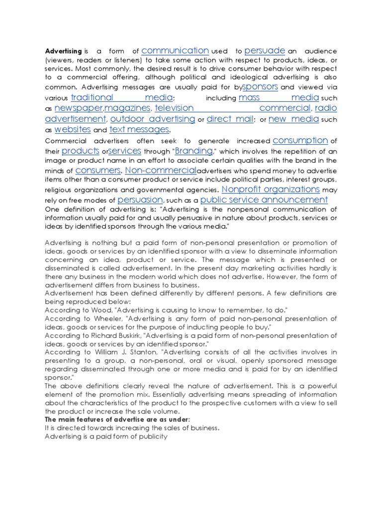 Advertisement Notes | Download Free PDF | Advertising | Sales