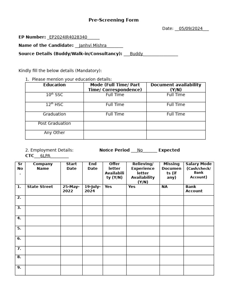 Candidate Information Form | PDF