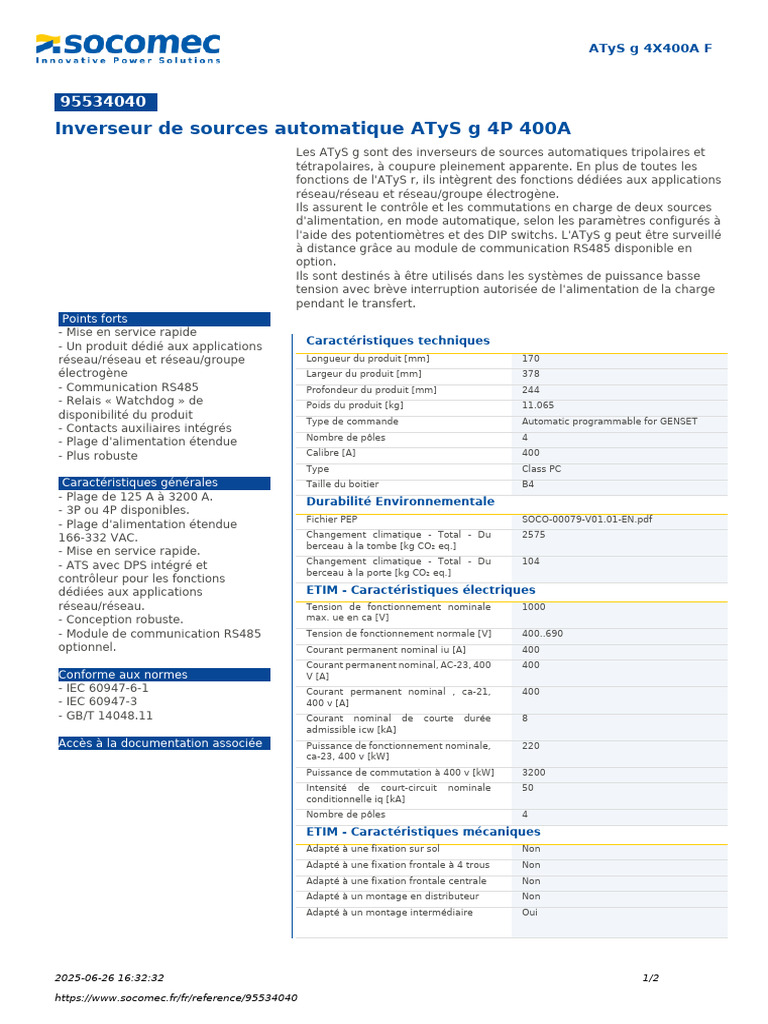 Inverseur automatique ATyS g 400A | PDF | Interrupteur | Électrotechnique