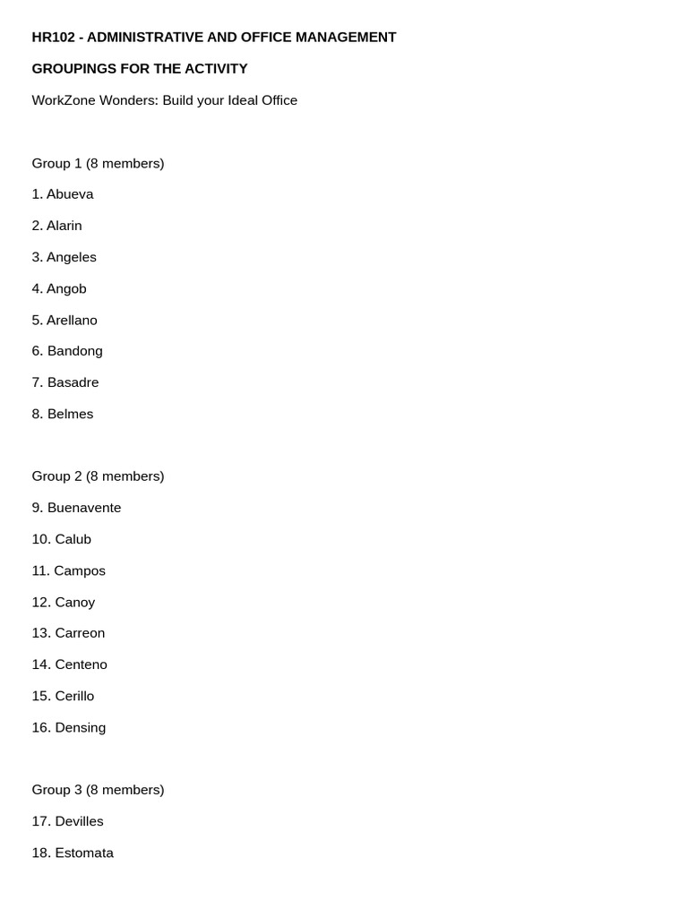 Hr102 Groupings | PDF