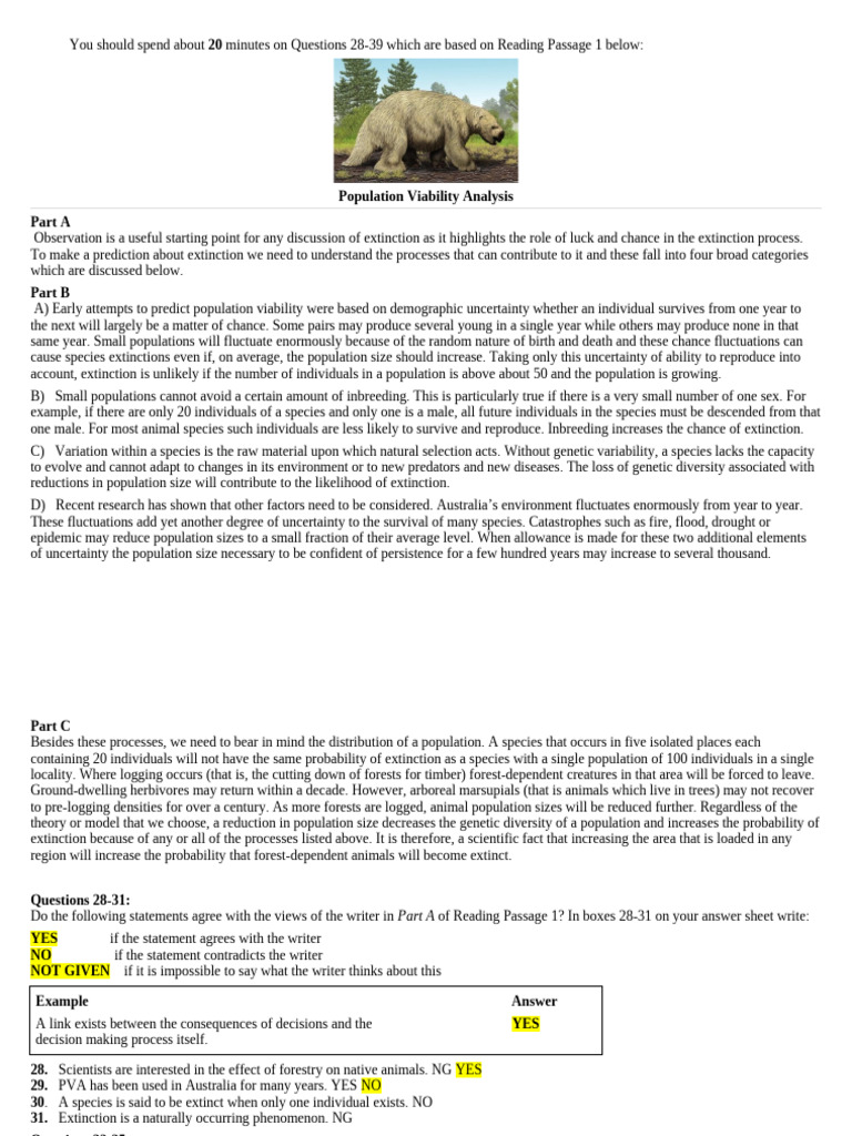 IELTS Academic Reading Sample 1 - Population Viability Analysis | PDF | Extinction | Genetic ...