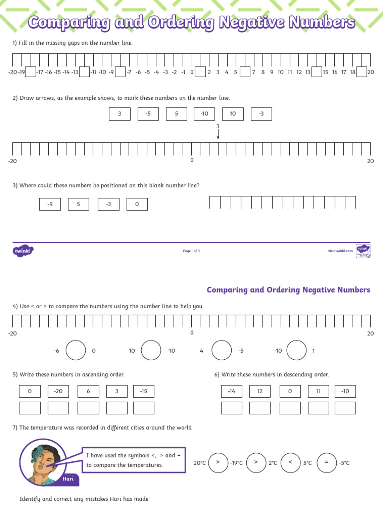 Negative Numbers Comparison Worksheet | PDF | Applied And ...
