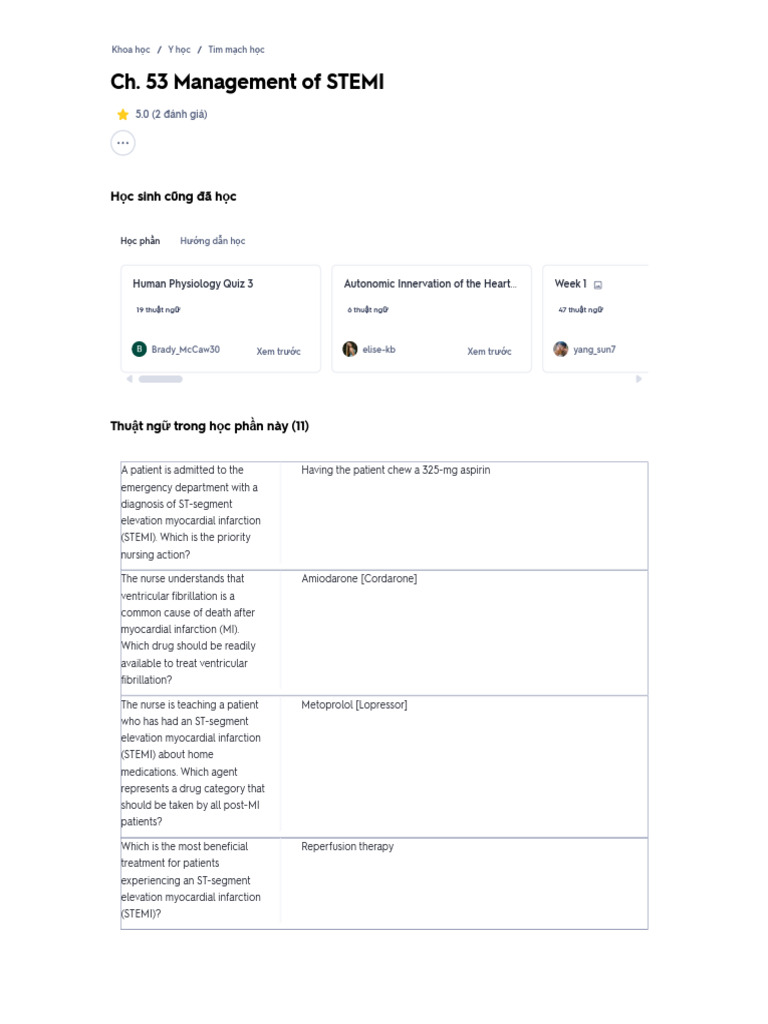 Management of STEMI - Quizlet | PDF | Myocardial Infarction | Clinical ...