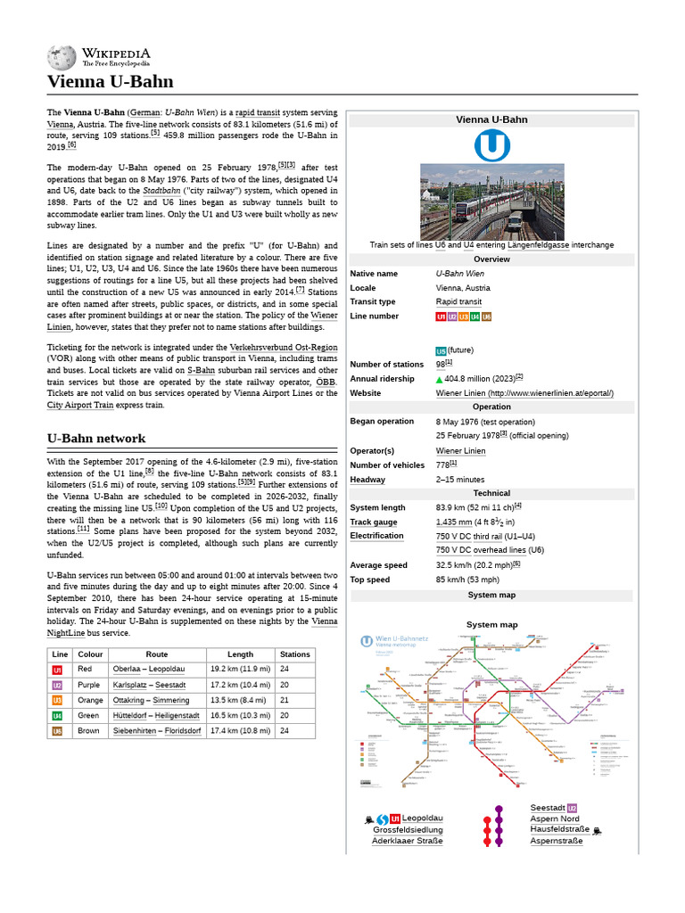 Vienna U-Bahn System Overview | PDF | Electric Public Transport ...