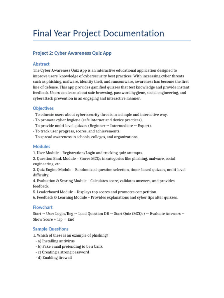 Project2 Cyber Awareness Quiz App | PDF | Security | Computer Security