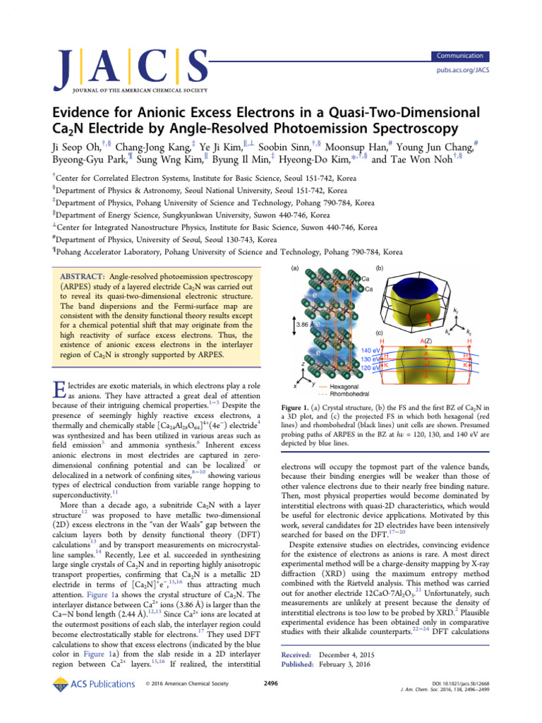 Evidence For Anionic Excess Electrons in A Quasi-Two-Dimensional Ca2N ...